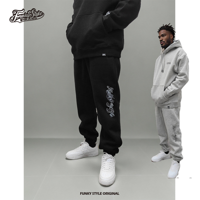 FUNKYSTYLE奇卡诺西海岸风刺青纹身师男女同款嘻哈加绒卫裤运动裤