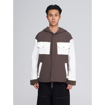 YOWSAH 中性23秋冬新品里外两穿 空气层保暖羊羔绒连帽外套 驼色