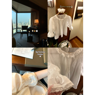 Lily Rosemary/ 「中古香香」棉麻混纺纯白clean美貌法蕾娃娃小衫