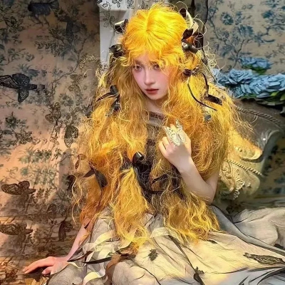 olita洛丽塔假头发女写真森系黄色洋娃娃复古羊毛卷超长发