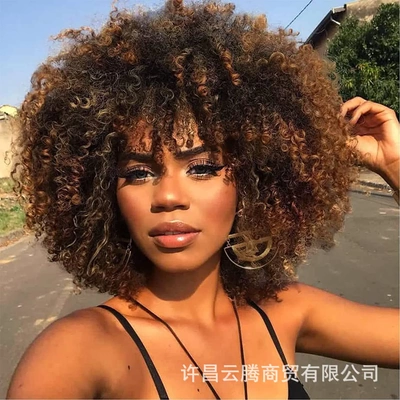 现货秒发欧美跨境爆炸头假发非洲蓬松小卷化纤头套Afro Curly Wig