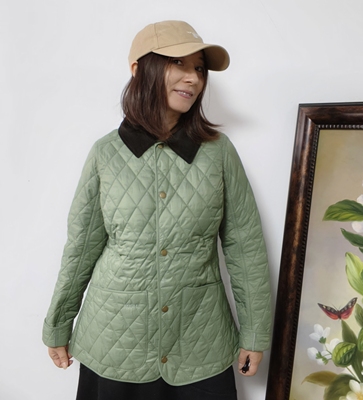亏本清仓BARBOUR英国正品女款绗缝棉服女士修身夹克短外套鼠尾绿