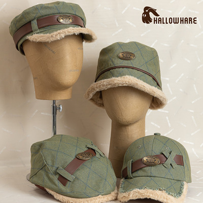 牛仔拼毛秋冬保暖鸭舌渔夫棒球