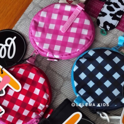 LLM 韩国beemymagic彩色格纹多用途小圆包零钱包耳机包挂件双拉链