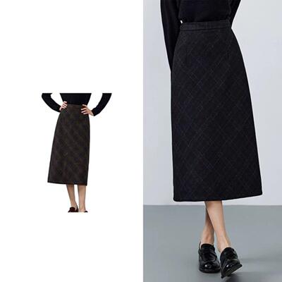 普洛克正品女装 春夏新款赫本高感格纹毛呢半身裙气质搭包臀裙子