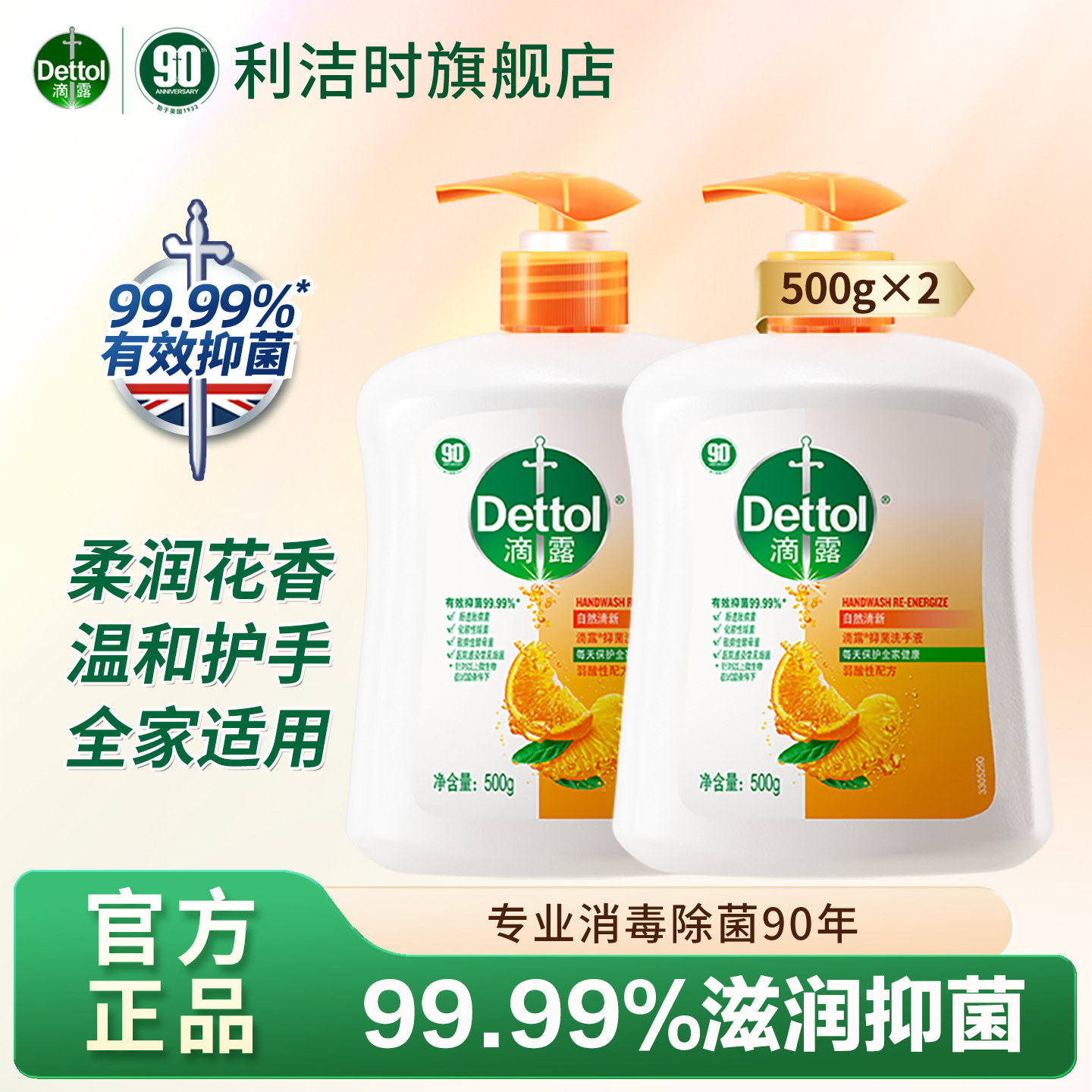 滴露洗手液500g*2瓶儿童宝宝按压瓶抑菌补充装批发大桶装促销装