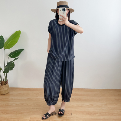 棉绸阔腿裤套装家居服