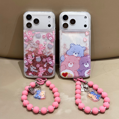 适用iphone17promax手机壳卡通彩虹熊全包流沙TPUPC保护套16小众