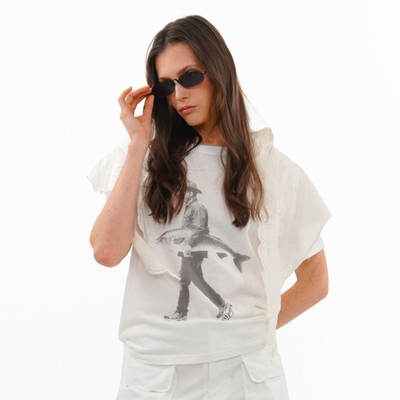 复古独家印花进口竹节棉正肩T恤