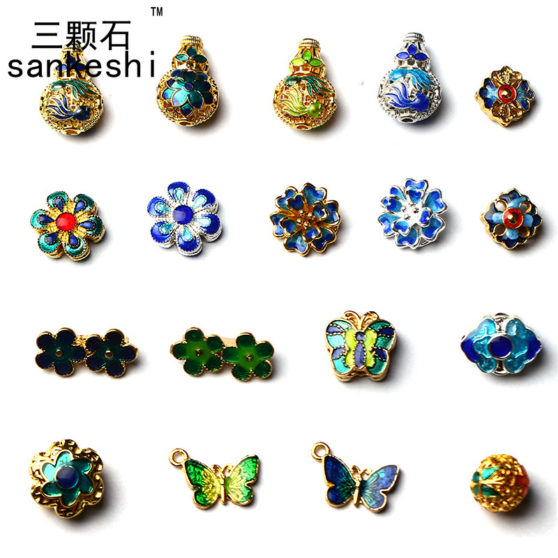 滴油隔珠掐丝银景泰蓝三通隔珠 配珠DIY手工饰品材料藏银配件保色