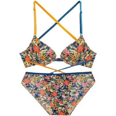 前扣美背内衣舒适性感胸罩韩国ULLALA少女简约纯棉印花文胸套装