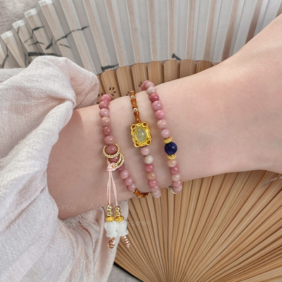 桃花石菩提子长款手链女适合年轻人盘的手串多用途叠搭气质配饰品