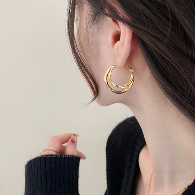 金色多层大圈圈耳环女2025新款