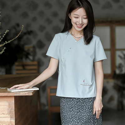 短袖针织T恤小船刺绣女性