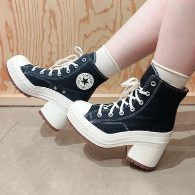 Converse匡威复古休闲增高厚底复古黑色粗高跟帆布鞋A05347c