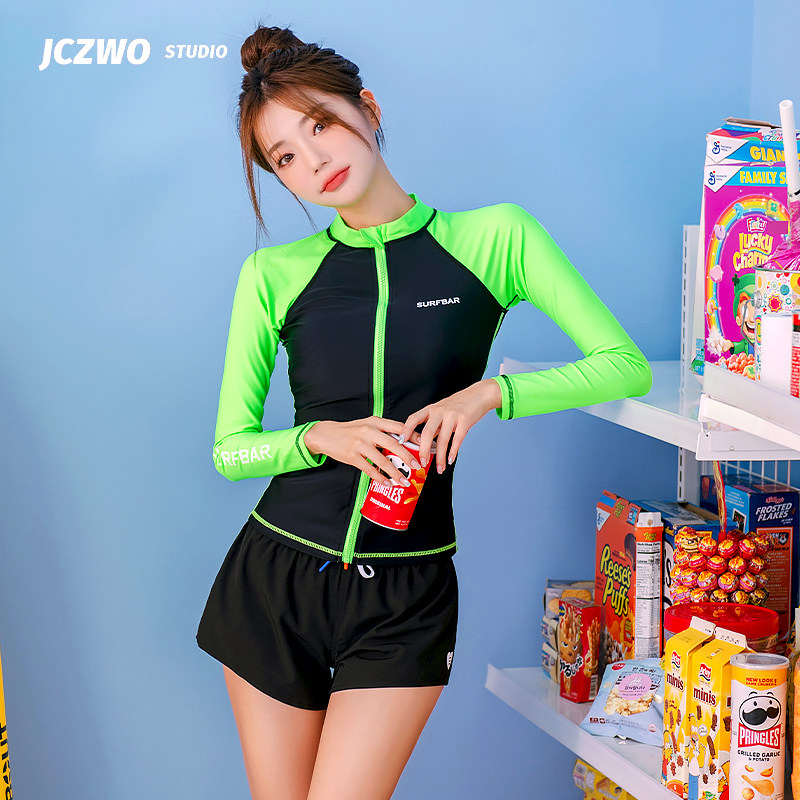泳衣女2026新款分体长袖防晒保守显瘦浮潜水服冲浪水母衣温泉泳装