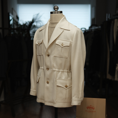 Leo男士高级感秋冬新款复古猎装夹克定制safari白色羊毛休闲外套