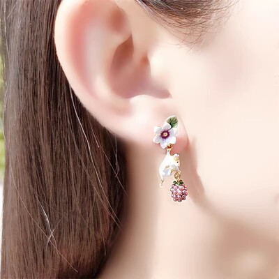 可爱小仓鼠珍珠浆果花朵耳环