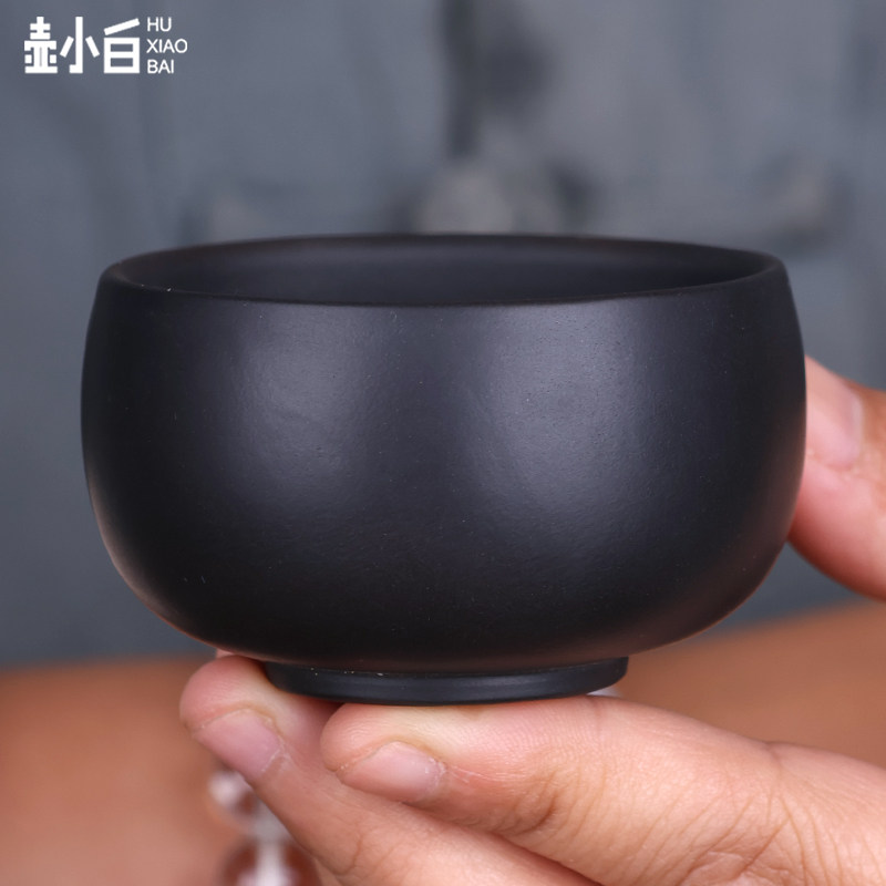 云南建水紫陶茶杯品茗杯黑色杯子陶泥填素面光滑纯手工闻香主人杯