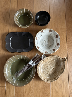 LLHOME 绿绦黑陶 二人食餐具新中式景德镇粗陶复古侘寂风家用餐具