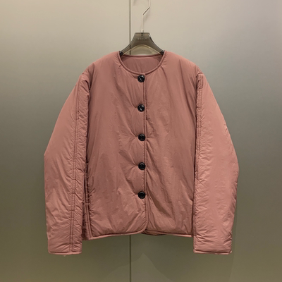 圆领单排扣宽松棉衣外套 W6832