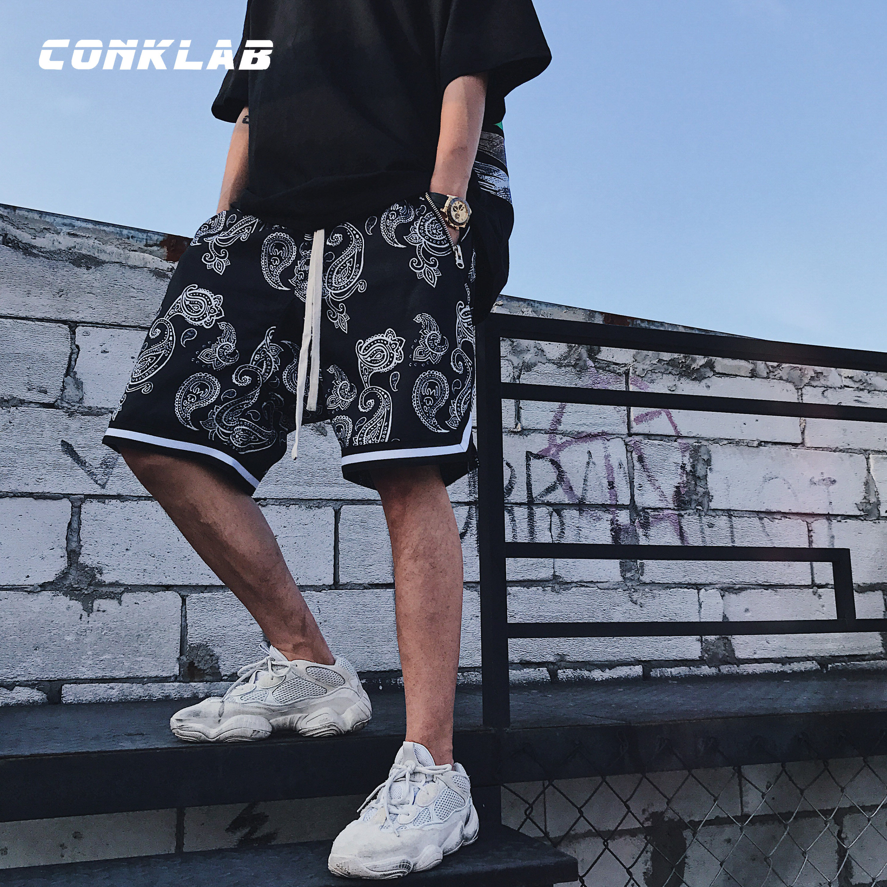 现货 CONK LAB 腰果花二代宽松短裤五分裤宽松运动沙滩裤男女情侣
