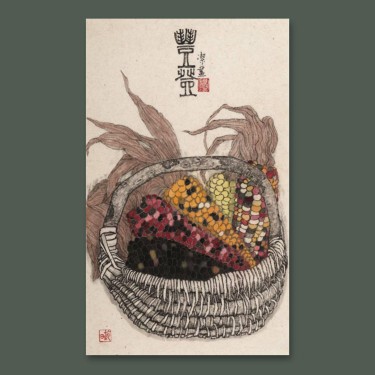 原创    玉米丰收  丰登苞米篮子田园风挂画壁画