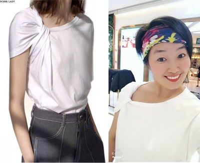 纯棉t恤女 2026夏季新款网红明星同款非对称短袖白色打底衫