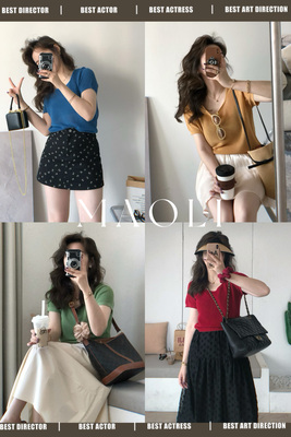 毛丽小四郎【极简高级感】法式方领正肩针织冰丝T恤女显瘦显比例