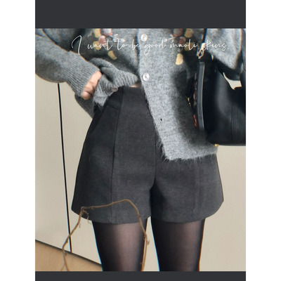 毛丽小四郎【秋冬驻场】高腰毛呢休闲短裤女显瘦百搭通勤短裤女冬