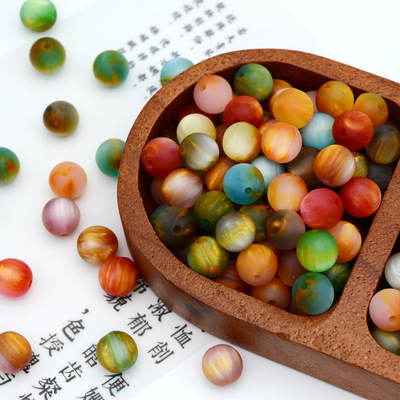 秋冬新款复古哑光文玩串珠手工散珠子圆珠diy手串手机链饰品配件