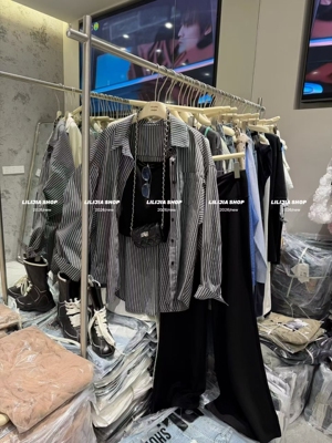 MIDO家 2026新款韩版时尚百搭显瘦条纹衬衫外套+高腰阔腿裤套装