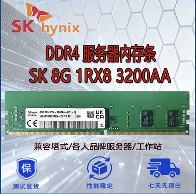 SK-海力士DDR4 8GB 1RX8 3200MHz ECC REG服务器内存条支持多品牌