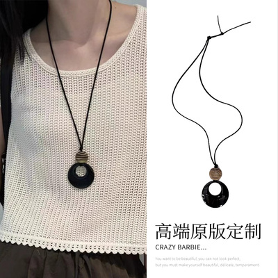 黑绳项链女款长款毛衣链2025新款