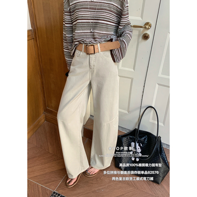 TOP 欧制-翻盖后袋炸街单剪裁力挺有型牛仔裤(配腰带)82576浅卡其