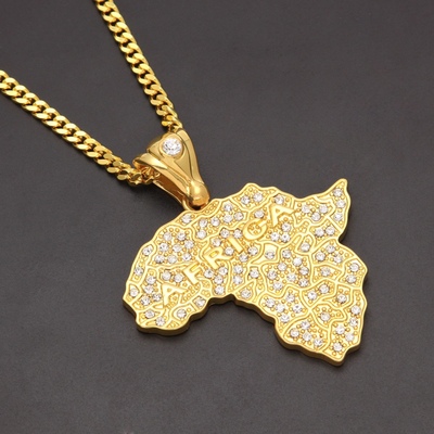 Africa map chains for men cuban pendant gold silver hiphop