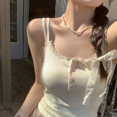 蕾丝带胸垫一体吊带女外穿2026夏新款白色内搭打底绝美背心小上衣