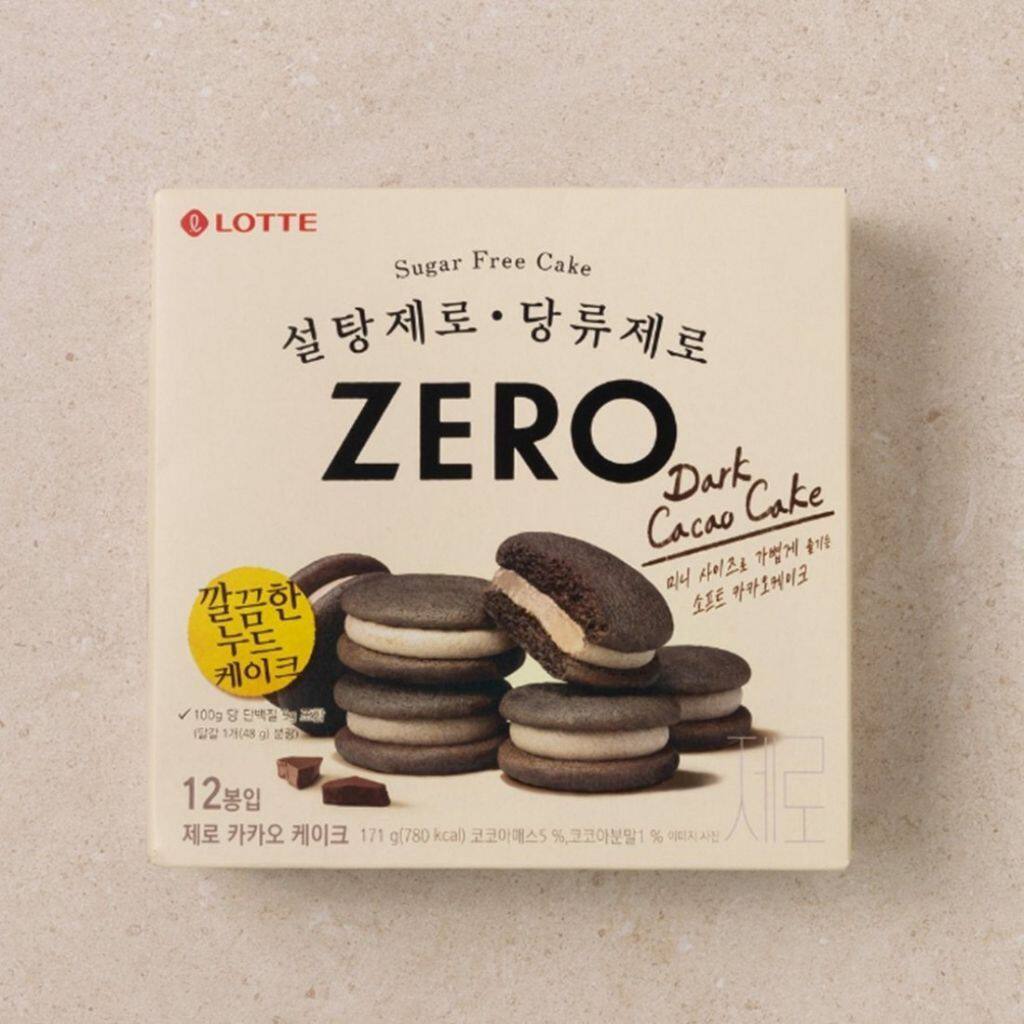乐天韩国ZERO无糖朱古力夹心饼12个入171g办公室零食低脂独立包装