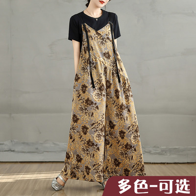 宽松背带裤大码女胖mm显瘦裙裤夏季新款休闲阔腿连体裤长裤子藏肉