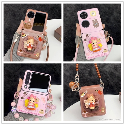 zsiga蝴蝶结女孩适用三星zflip7/6/5/4手机壳PuraX小熊novaflip小米mixflip磁吸支架pocket2荣耀magicvflip套