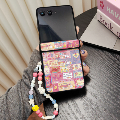 日韩ins萌物古早可爱蝴蝶结兔子适用摩托罗拉Razr60手机壳折叠屏moto razr50ultra手腕珠链挂绳保护套女新款