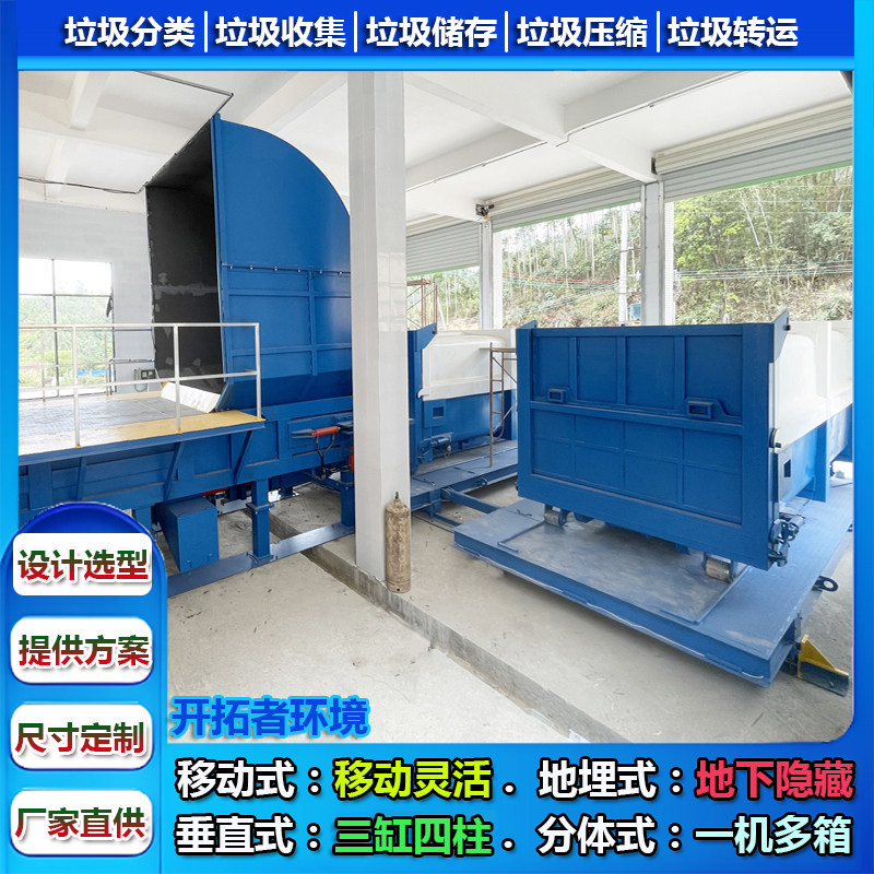 城区建设固定水平直压式垃圾站压缩设备 18立方托运式垃圾压缩机
