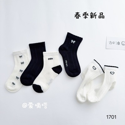 韩版短袜春夏网眼黑白蝴蝶结女童