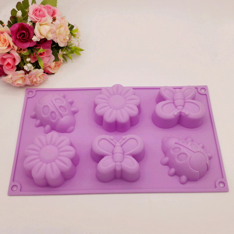 DIY硅胶模具 瓢虫花朵蝴蝶模型 手工皂蛋糕辅食蒸煮冰块模50-70克