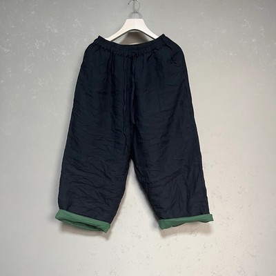 舒适紫色亚麻砂洗双层休闲长裤拼色百搭女裤长90臀围130