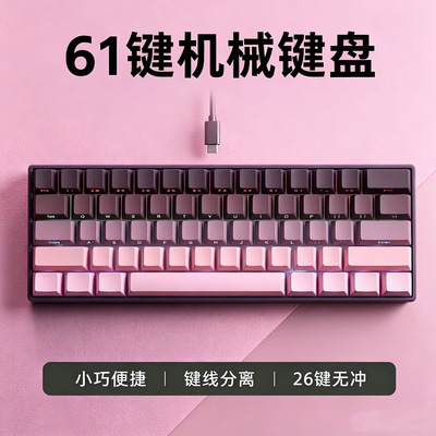 K61键机械键盘青轴红轴键线分离rgb光电竞游戏真机械便携迷你键盘