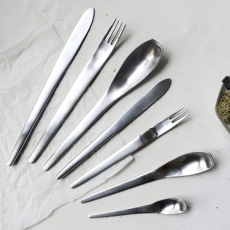 美式不锈钢牛排刀叉勺西餐商用家用拉丝银高级餐具套装甜品三件套