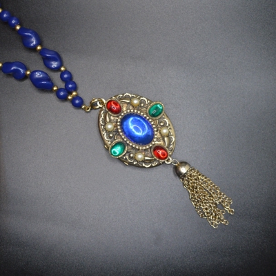 翠法丽 Trifari 巴洛克琉璃吊坠/相片盒项链 毛衣链 成色新不退换