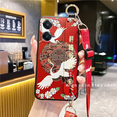 适用华为wikox70手机壳智选wiko X70保护套CHE-AN00腕带支架新年款斜挎背带全包防摔挂绳挂脖5G男女中国风红