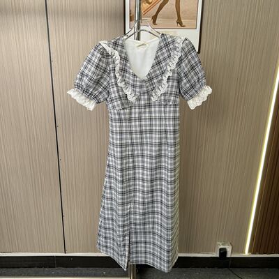 1025撤柜AL法式连衣裙夏季减龄格子长裙裙子新款收腰气质